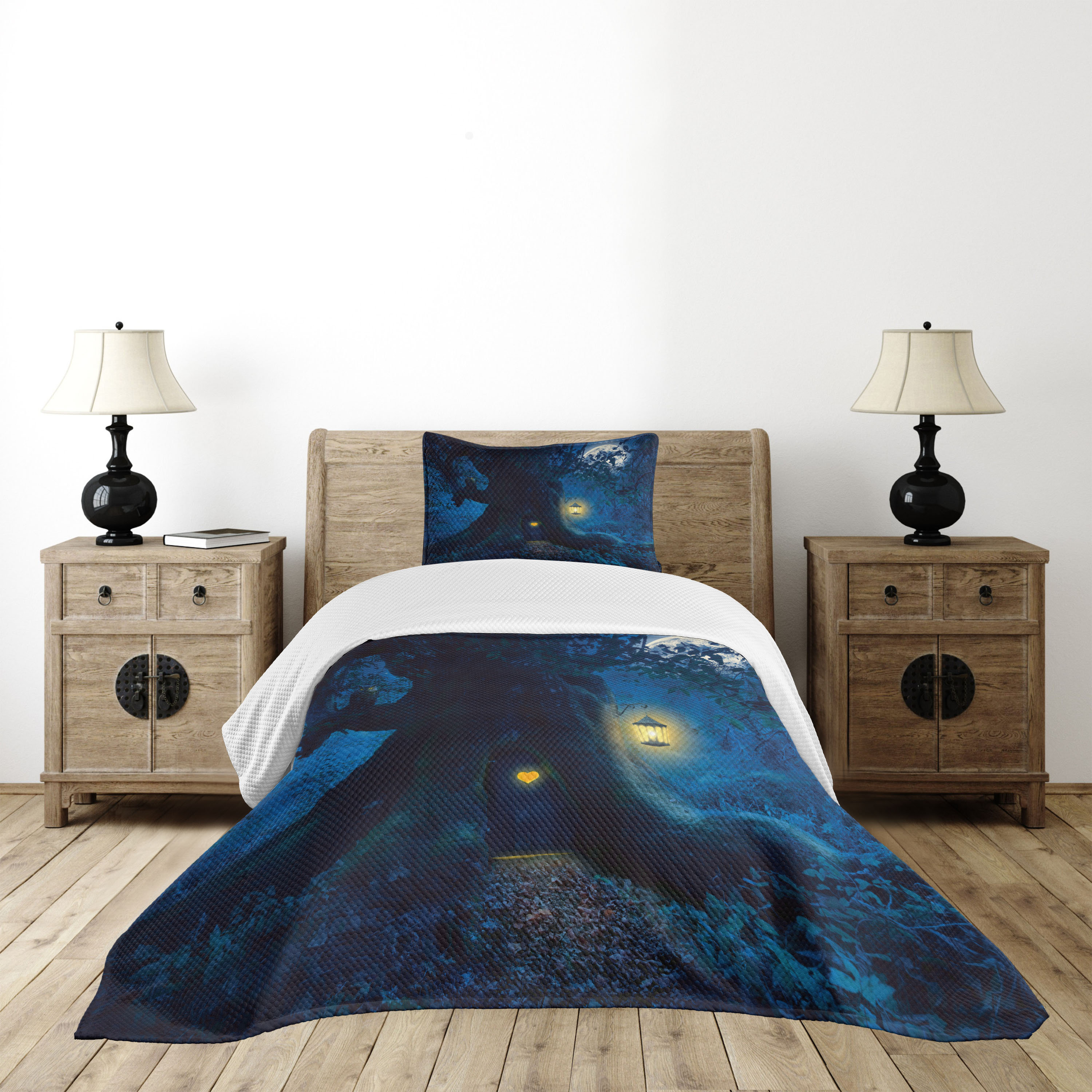 Ambesonne Navy Blue Bedspread Set Tree in Woods Navy Blue | Wayfair