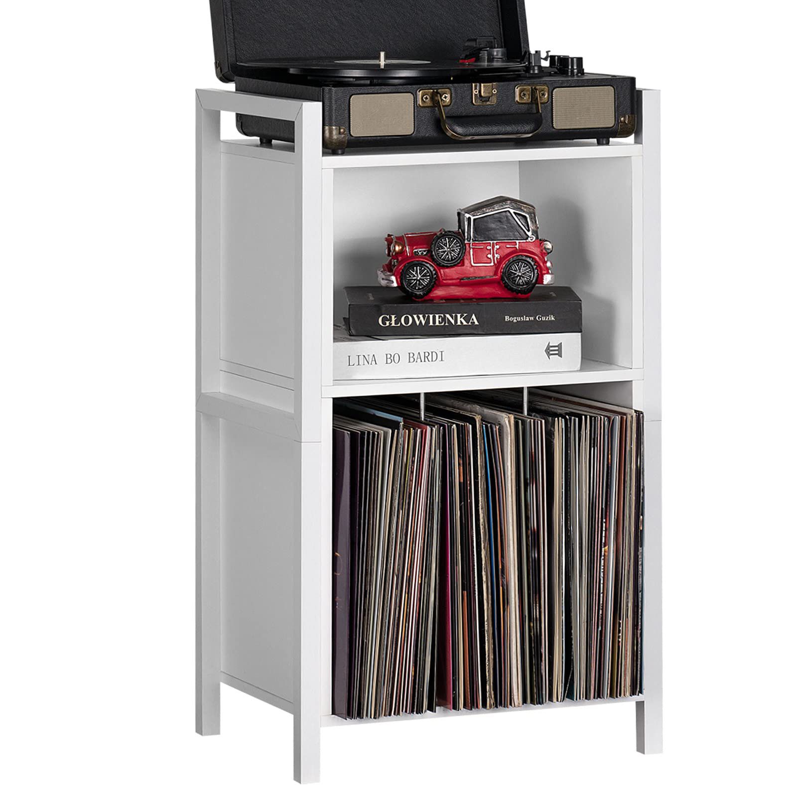 Latitude Run® White Record Player Stand, 3-Shelf Vinyl Record Holder ...