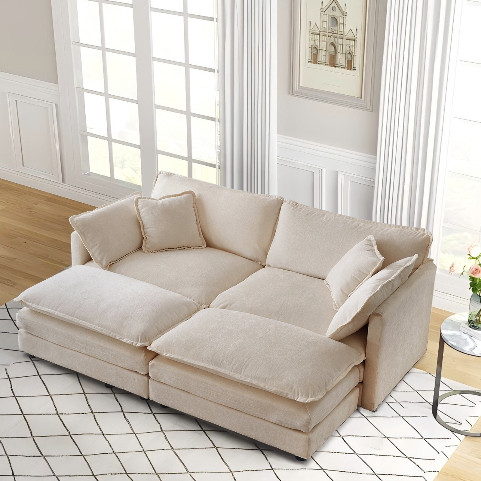 Latitude Run® Comfy Modular Coush Loveseat Sofa With 2 Ottoman | Wayfair