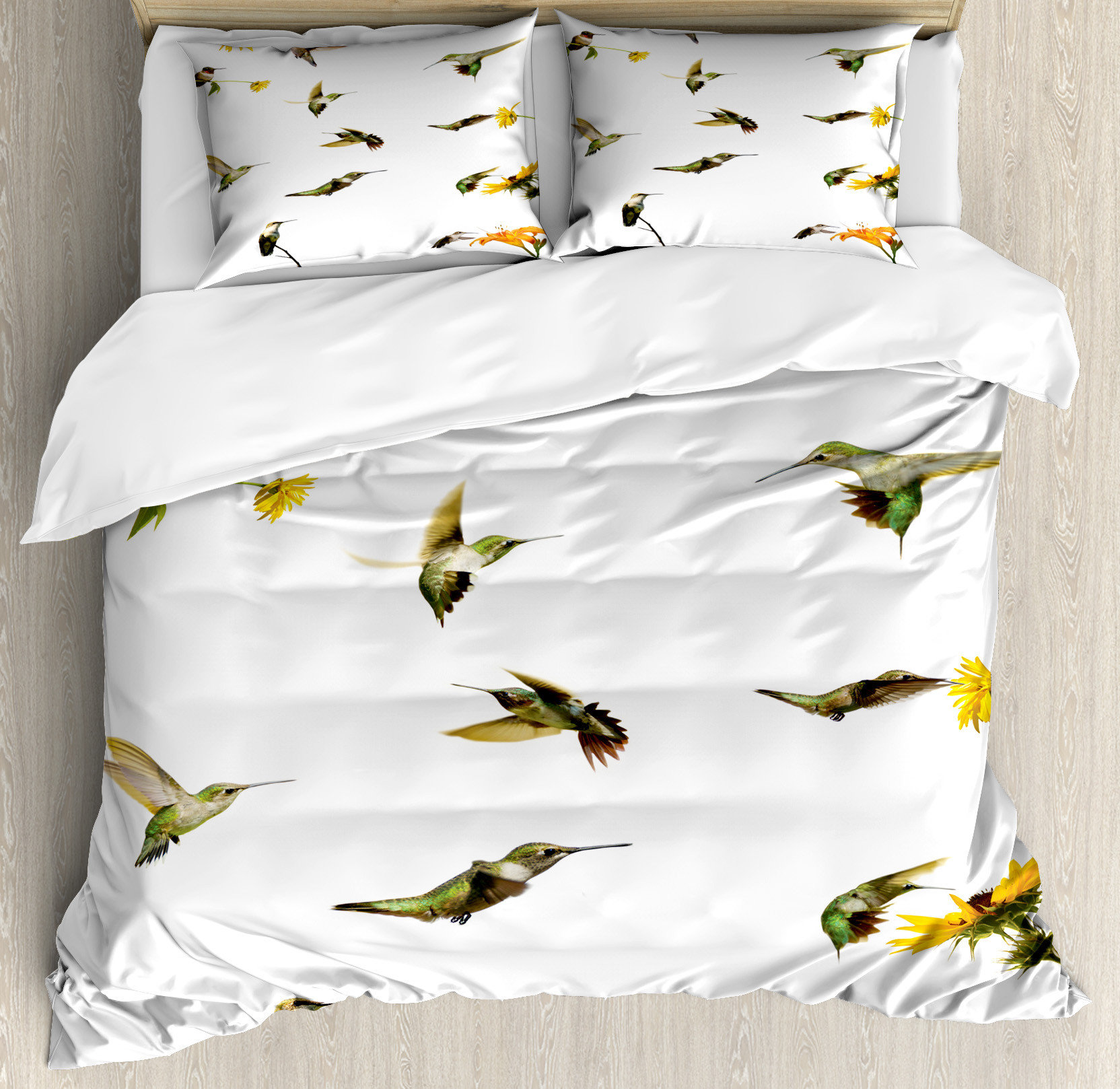 Ambesonne Hummingbirds Duvet Cover Set, Hummingbird Sunflowers, Calking ...