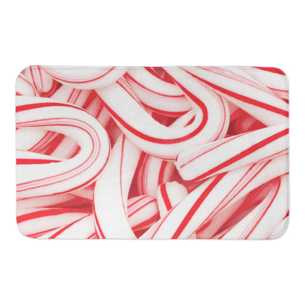The Holiday Aisle® Reta Candy Canes Rectangle Non-Slip Bath Rug | Wayfair