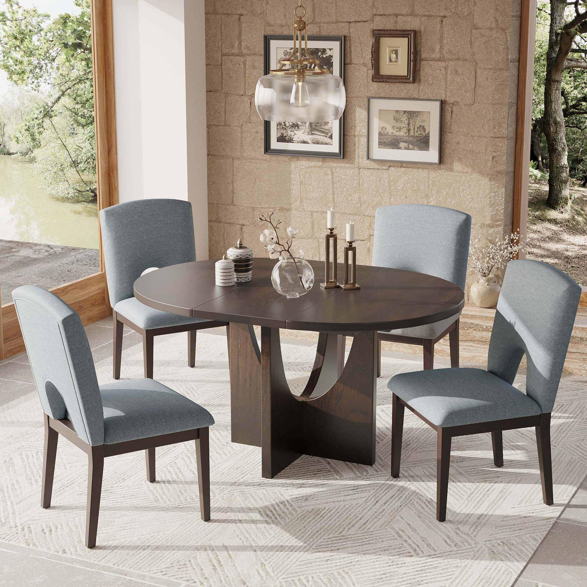 George Oliver Modern 5-Piece Round Dining Table With 16.2“ Removable ...