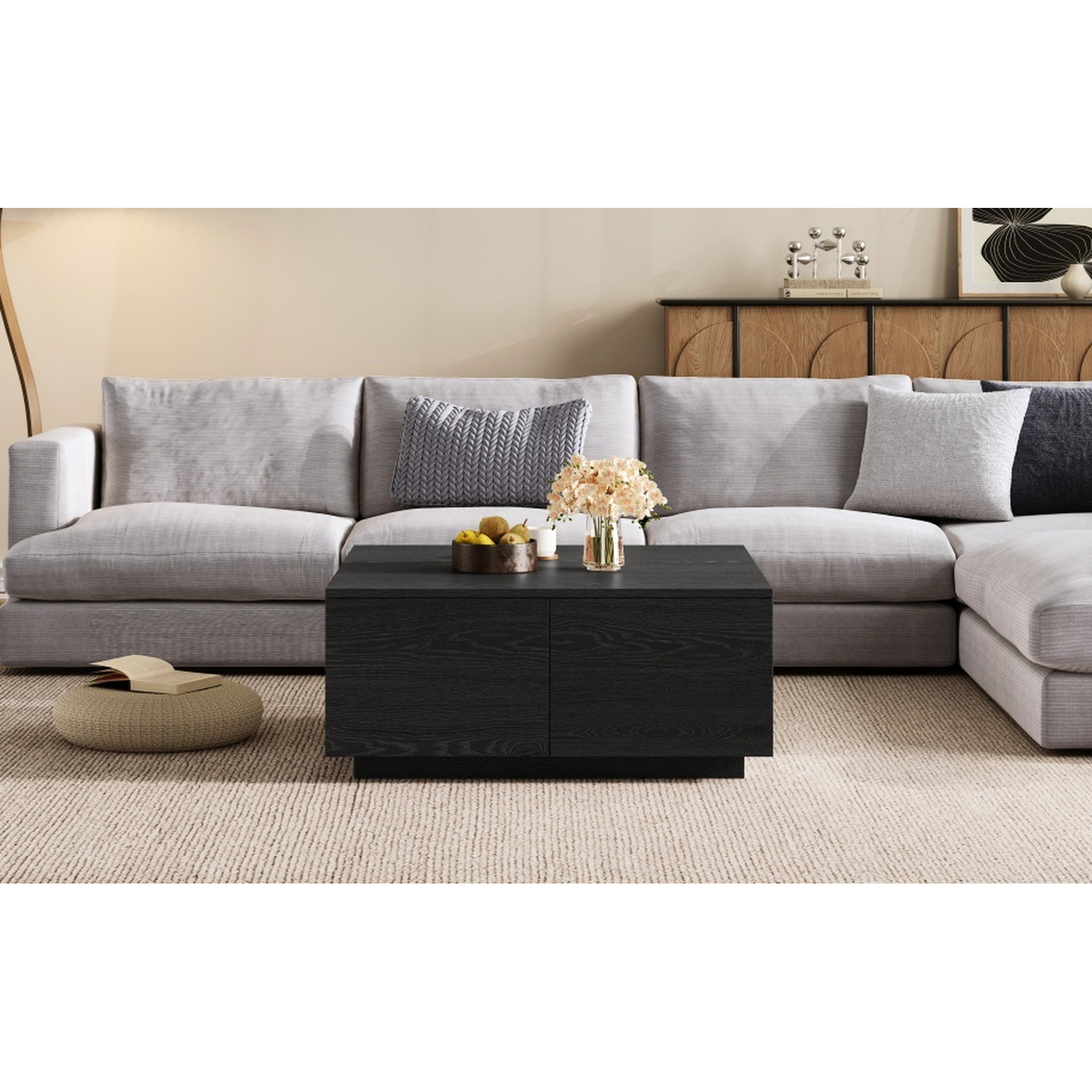 Latitude Run® 33.76 - Inch Square Coffee Table In Black, Four Drawers ...