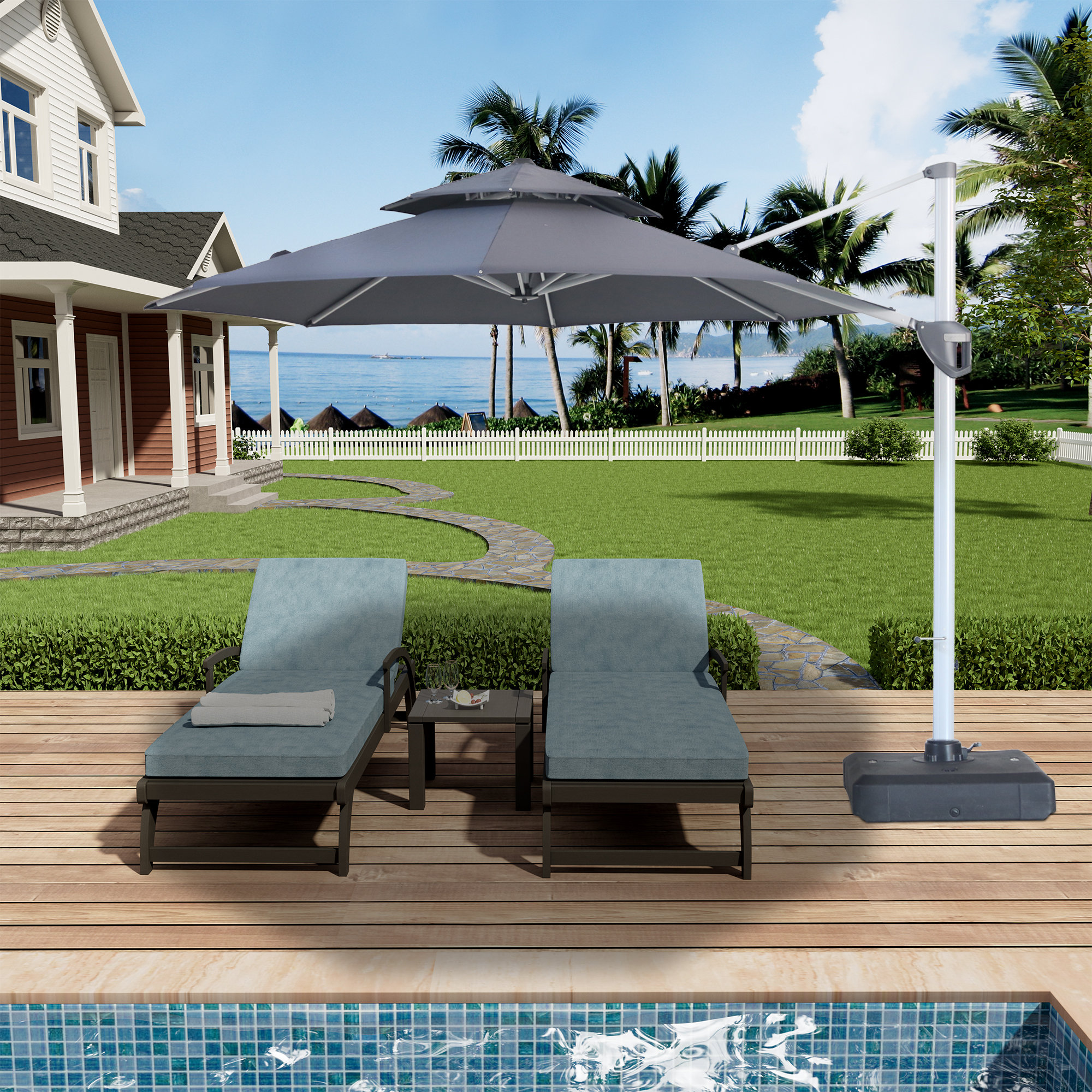 Arlmont & Co. Rixta 360-Degree Rotation 130" Round Cantilever Umbrella ...
