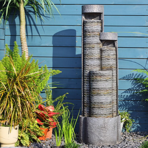 Ebern Designs Modern 3 Tiered Waterfall Column Fountain Indoor Outdoor ...