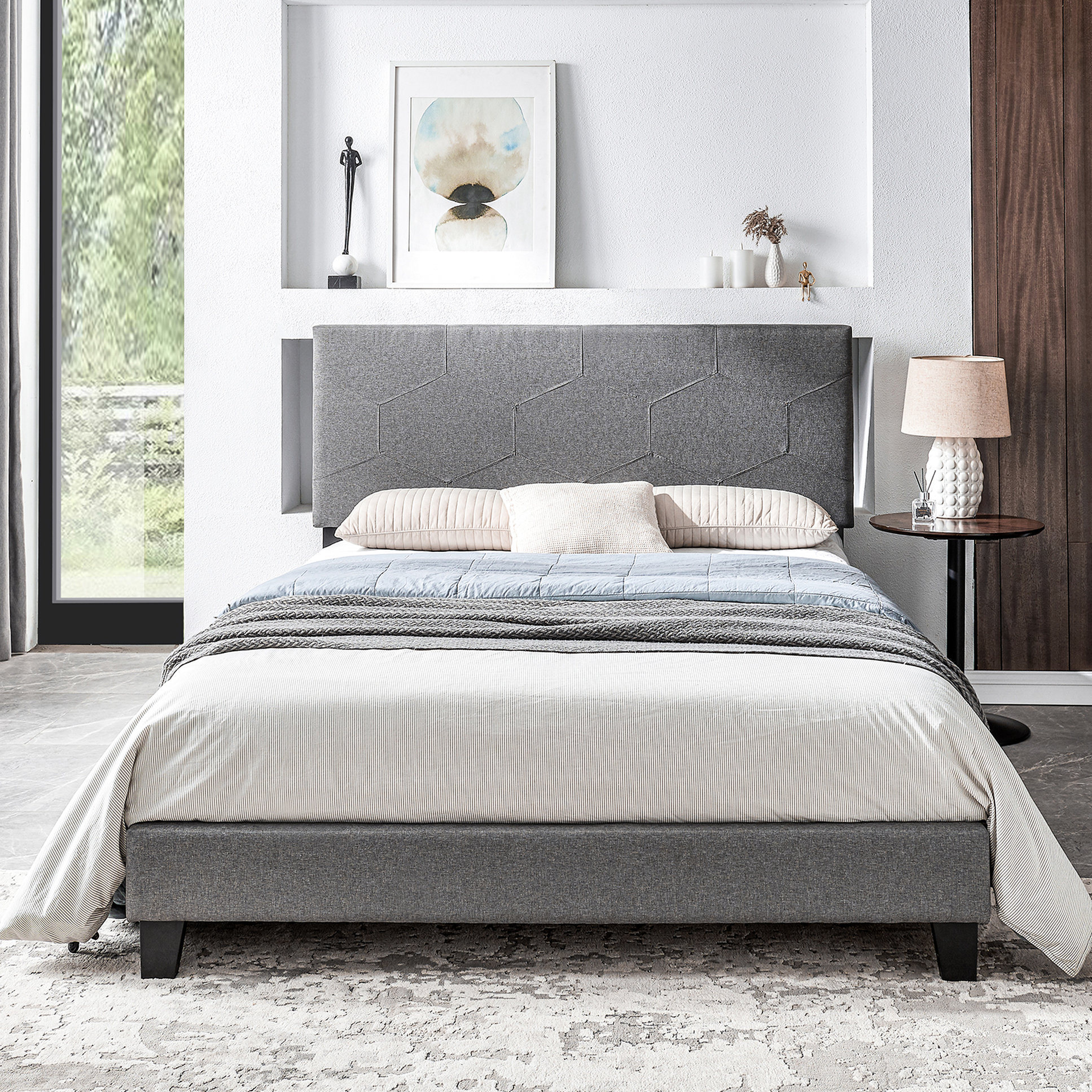 Latitude Run® Easy Assembly Queen Size Upholstered Bed Frame With Wood ...