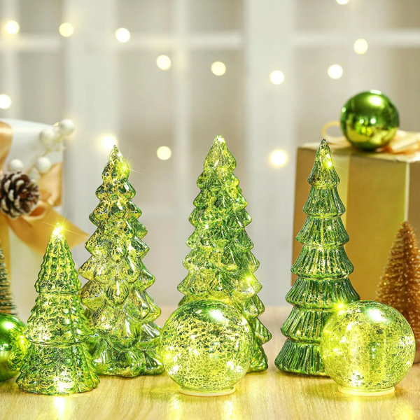 The Holiday Aisle® 6 Pcs Christmas Tree Set, Lighted Tabletop Figurines ...
