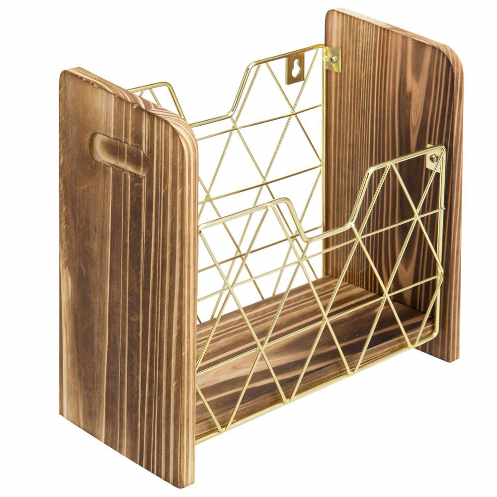 Everly Quinn Czerwinski Brass Wire Wood Magazine Rack & Reviews | Wayfair