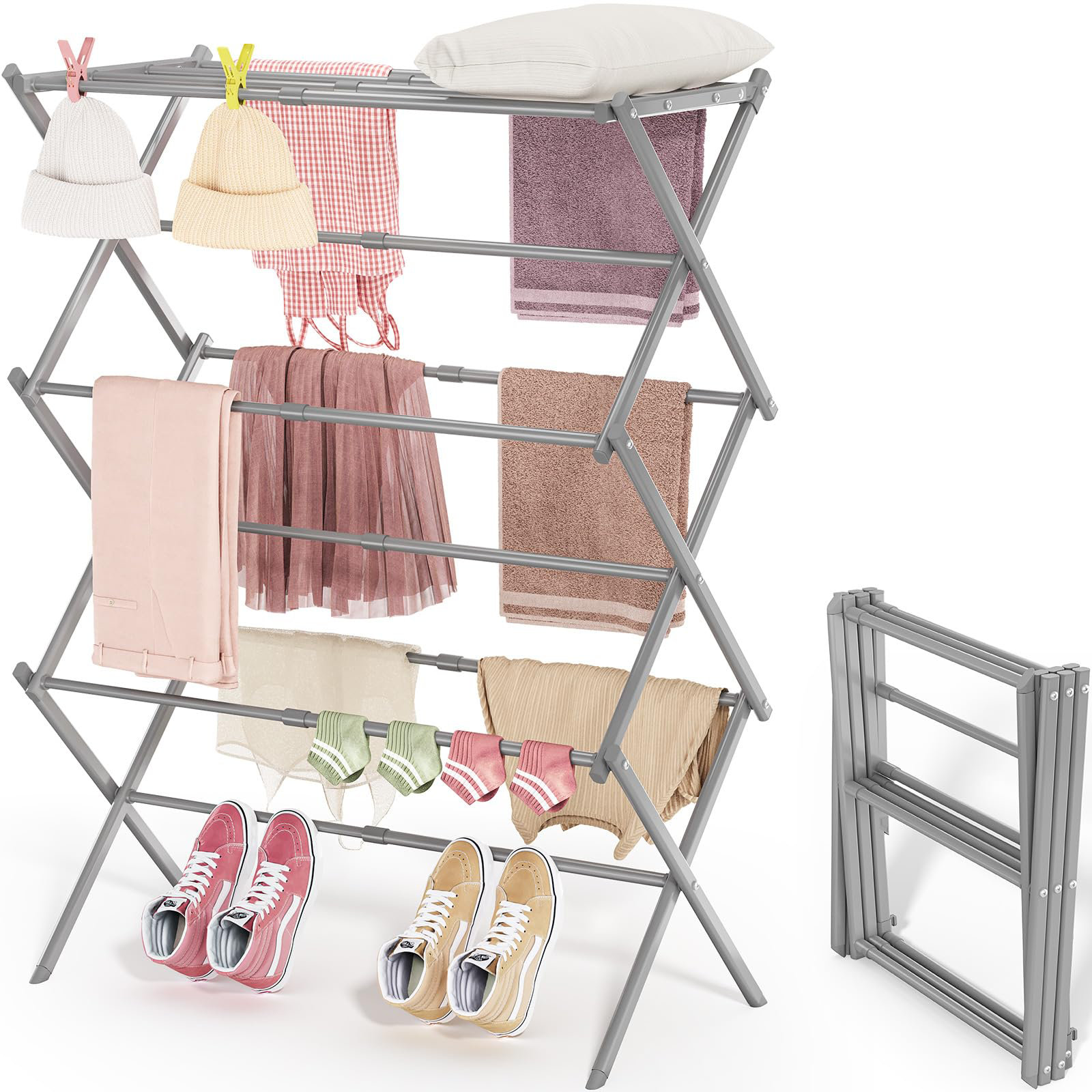 Rebrilliant Clothes Drying Rack, 3-Tier Laundry Drying Rack For Clothes ...