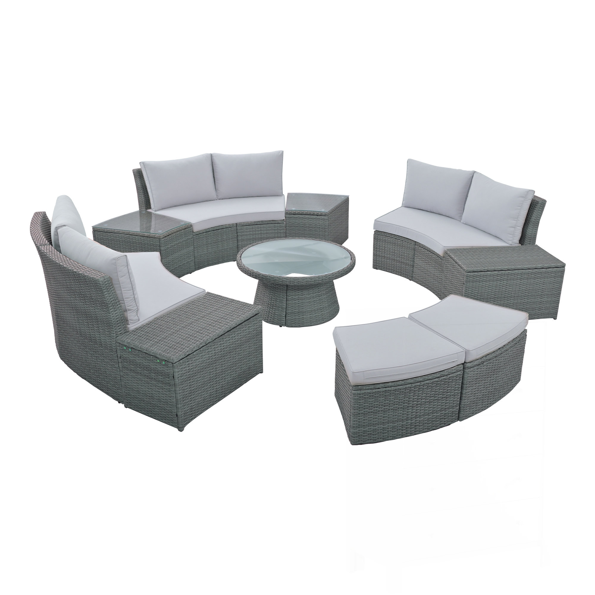 Decopom Outdoor Half Round Rattan Sofa Set for Versatile Patio Use ...