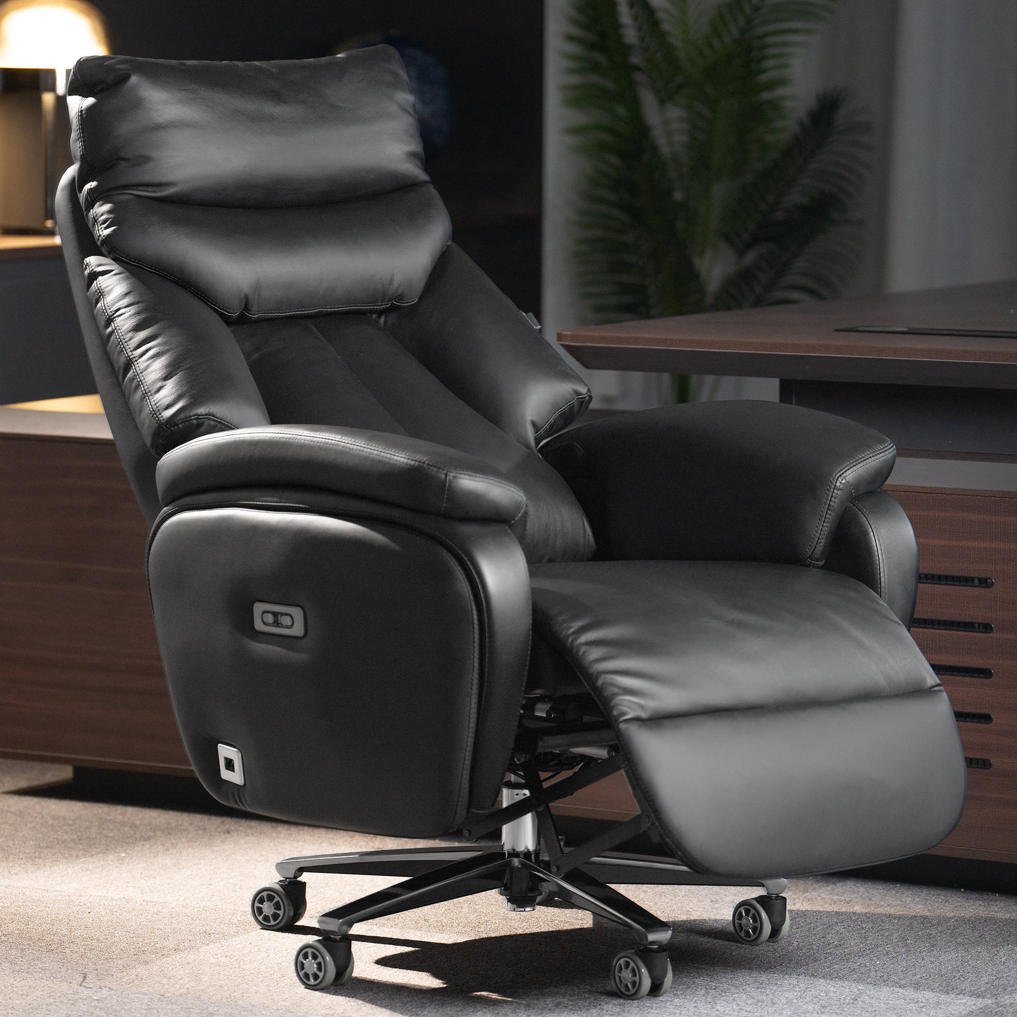 Kinnls Coast Double Motor Button Genuine Leather Executive Chair | Wayfair