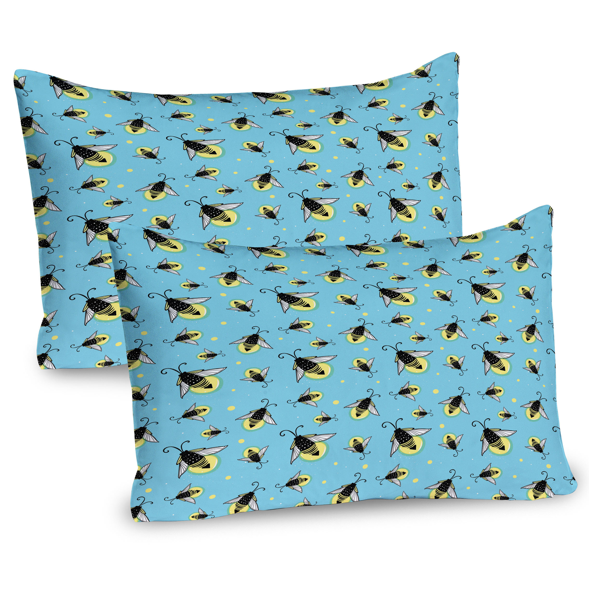 Ambesonne Firefly Pillow Sham 2 Pack Woodland Bugs with Wings Dark Blue ...