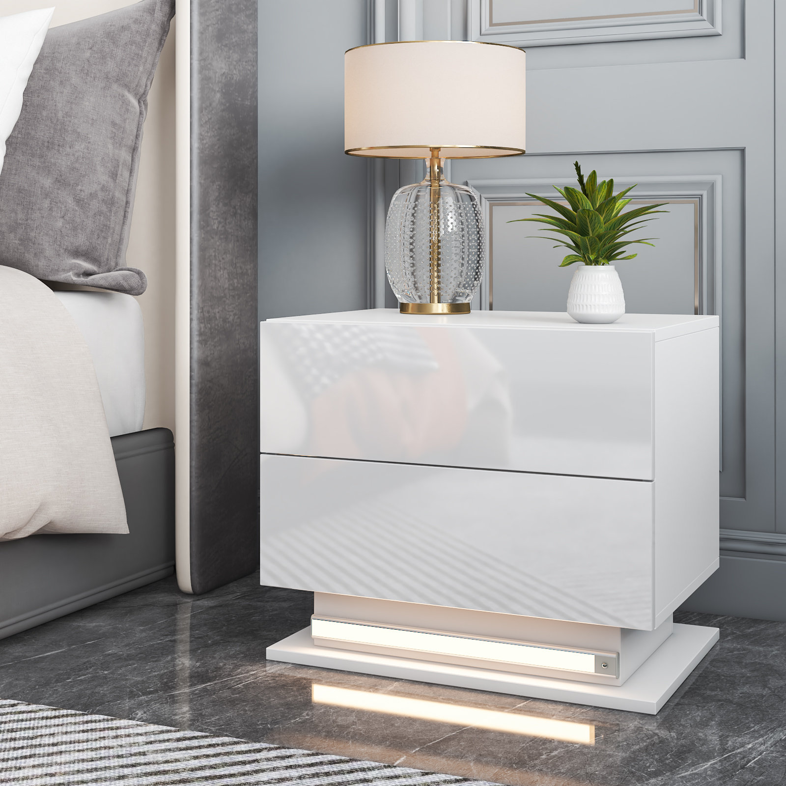 Wrought Studio™ Jamerious 2 - Drawer Nightstand with Human Sensor Light ...