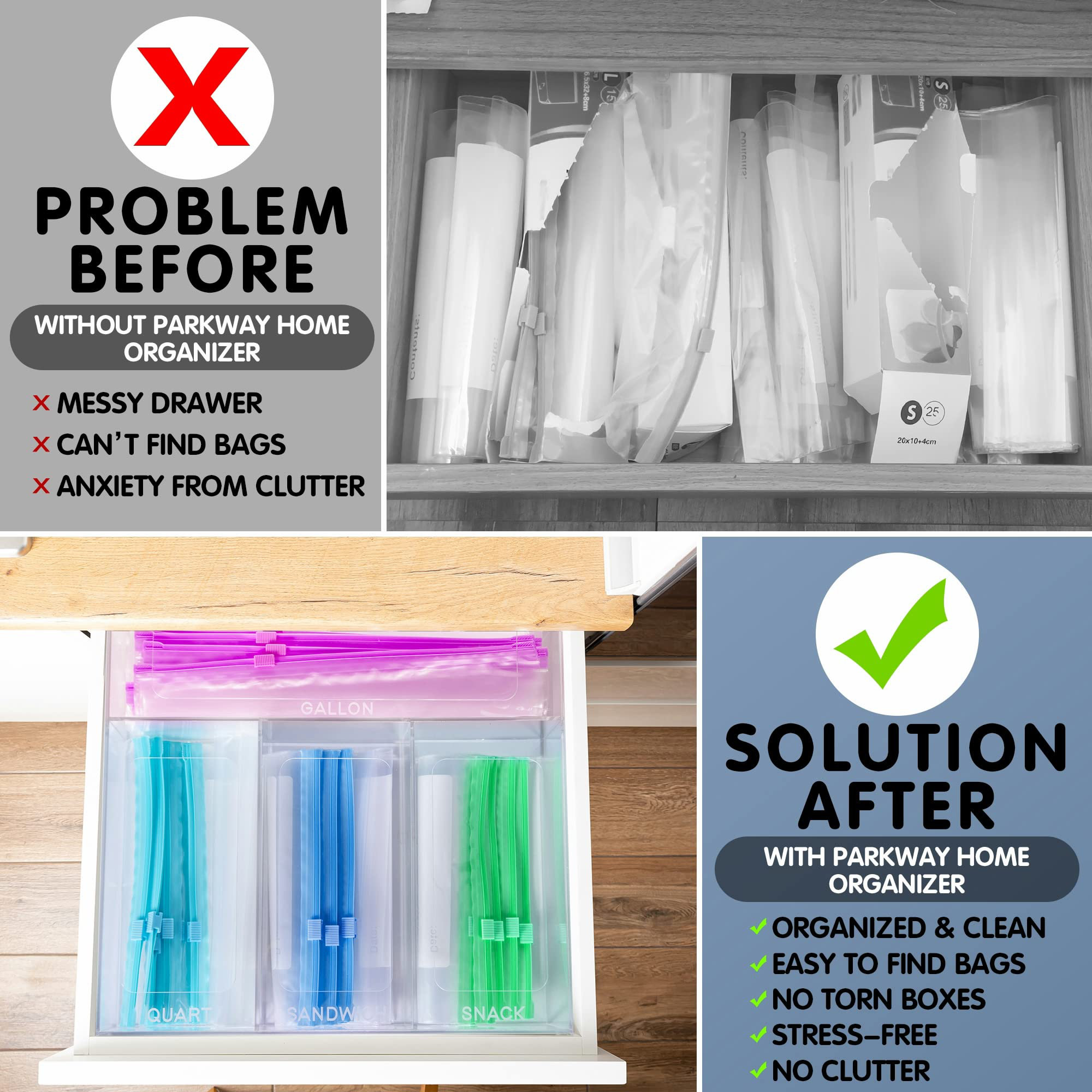 Latitude Run® Clear Storage Bag Organizer For Drawer Or Wall With Baggy ...