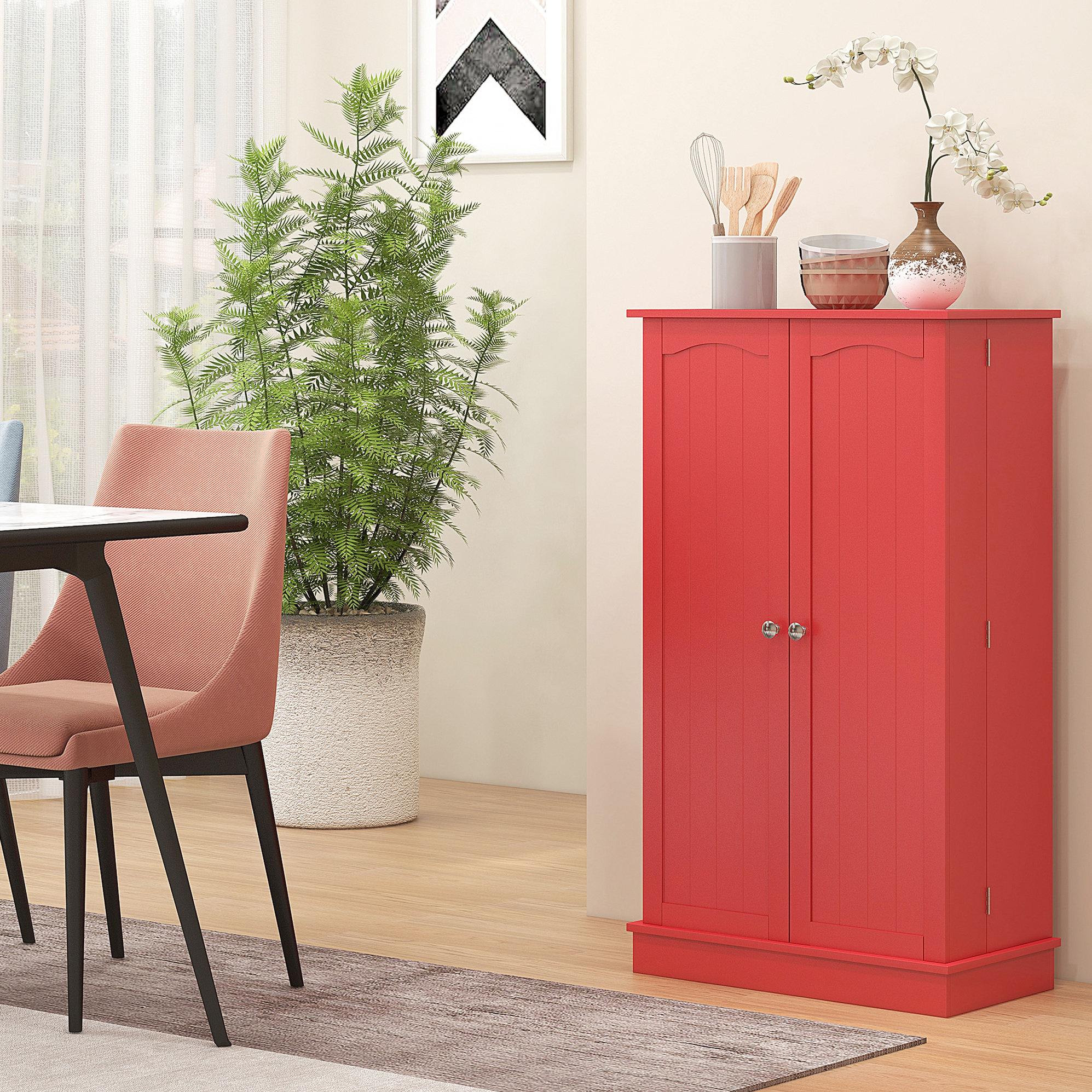 Ebern Designs 41" Red Kitchen Pantry Storage Cabinet With 12 Door ...