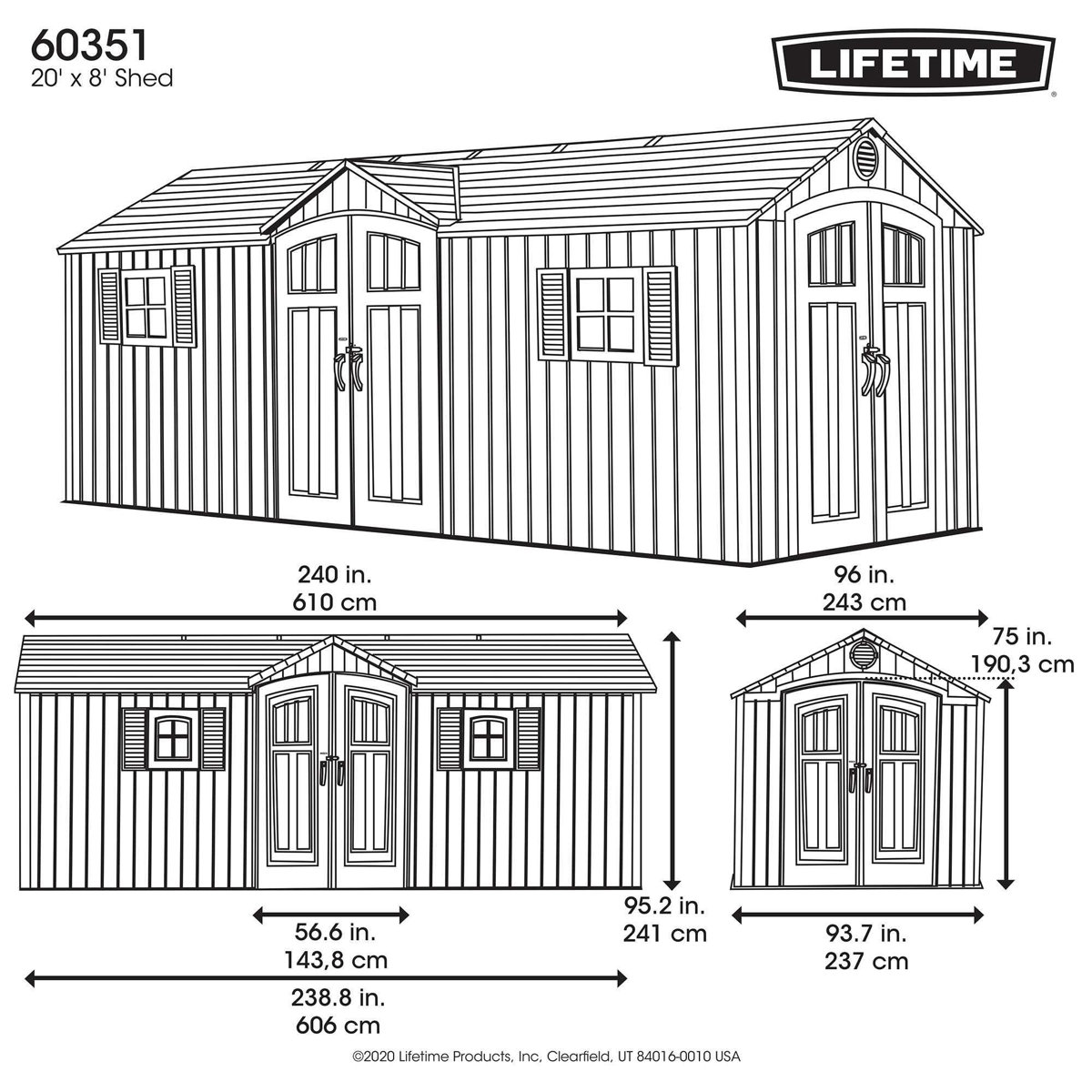 Lifetime 20 Ft. x 8 Ft. High-Density Polyethylene (Plastic) Outdoor ...