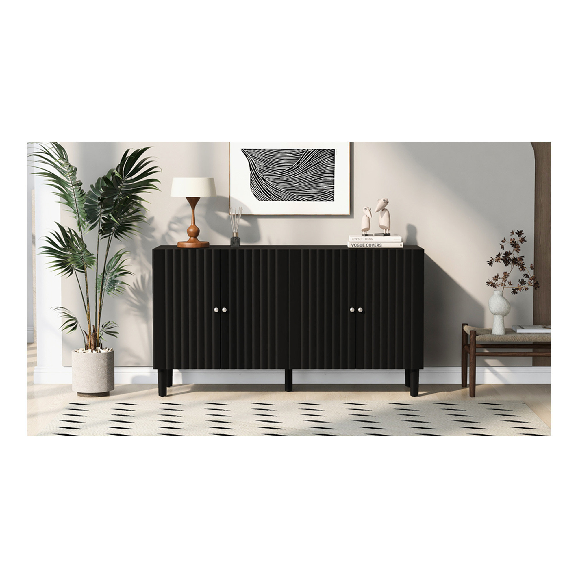 Dakota Fields Elegant Four-Door Sideboard With Wavy Pattern Doors ...