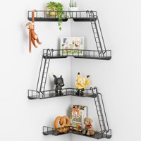17 Stories Fire Escape Wall Shelf With Baskets, 3-tier Metal Fire ...