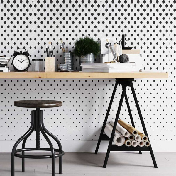 Wrought Studio Gradient B&W Dots 96" L X 24" W Peel And Stick Wallpaper ...