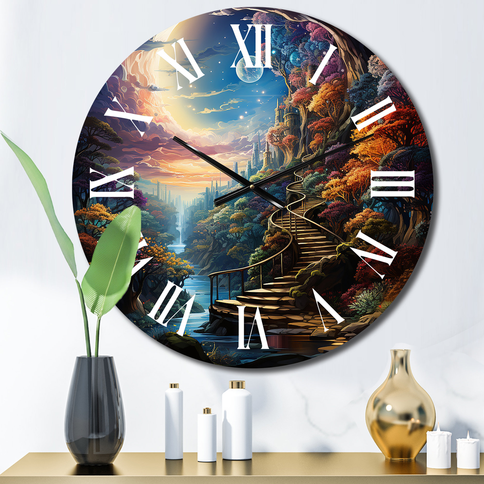 Design Art Full Moon Magic Mythical Dreamscapes II Metal Wall Clock ...