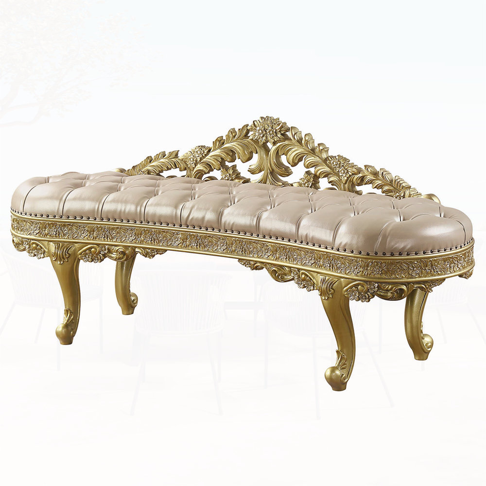 Serene Resin Light Gold Synthetic Leather and Gold Finish Bench | Wayfair