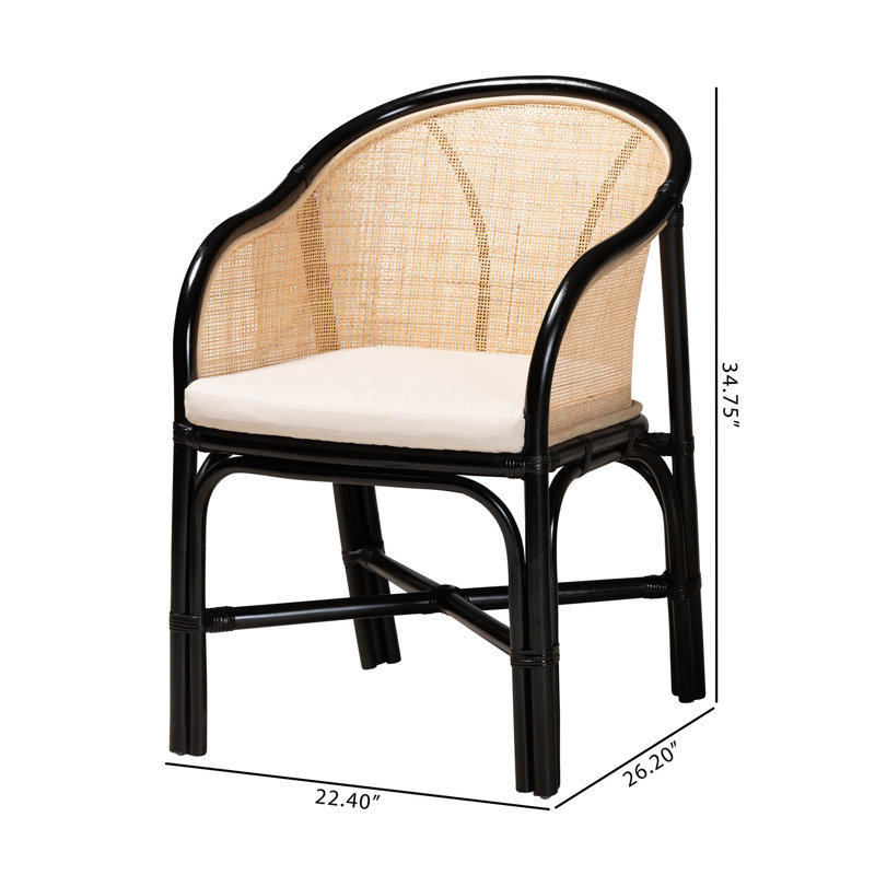 17 Stories Fizaan Fabric Rattan Arm Chair Dining Chair | Wayfair