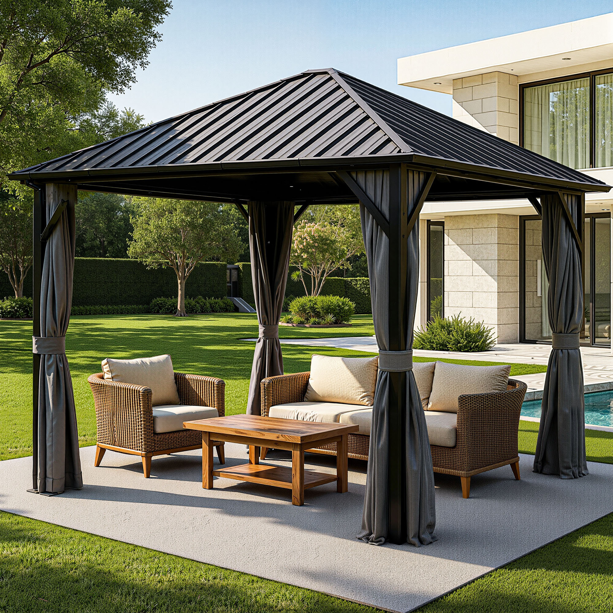 WHISKERTIDE 10X10ft Outdoor Hardtop Gazebo With Overhang Slope-Design ...