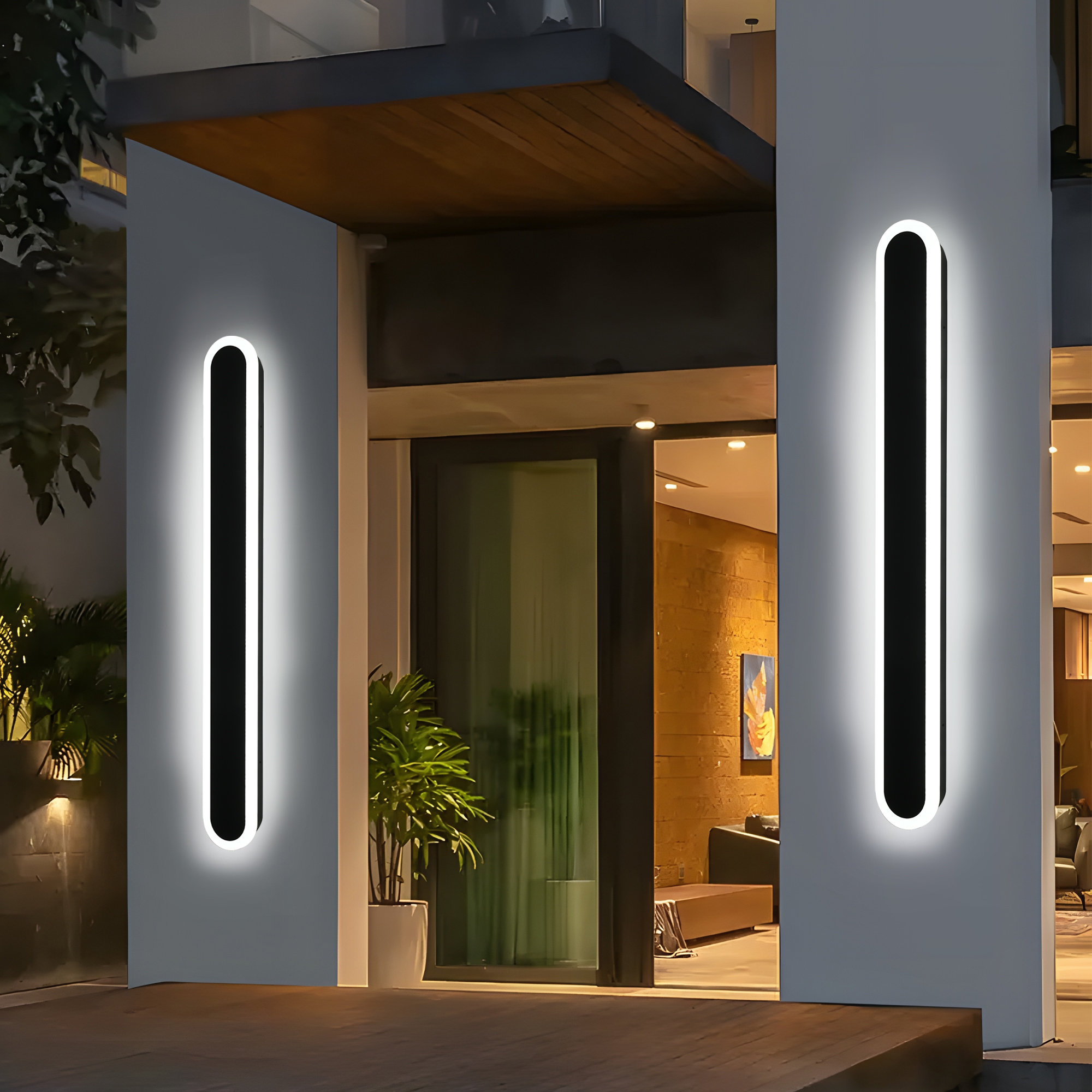 Ivy Bronx 2 Pack Long Oval Outdoor Modern LED Wall Light, 3000K-6000K Dimmable Outdoor Wall ...