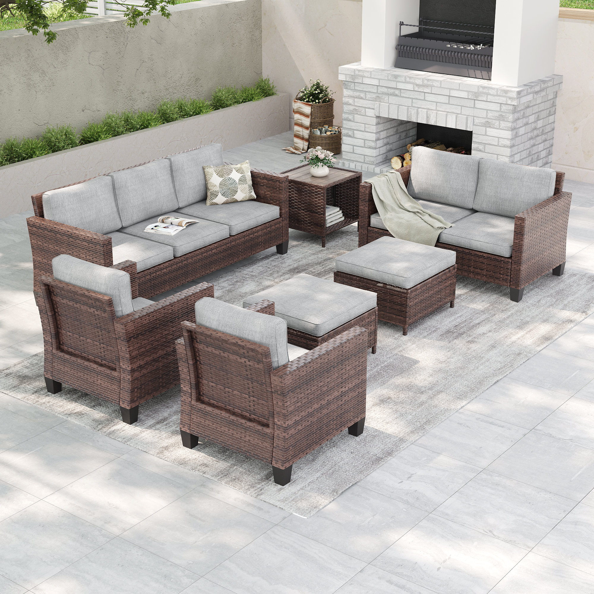 Dakota Fields 7-Piece Rattan Patio Set, All Weather Wicker Chair w ...