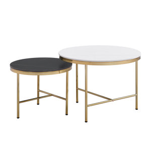 Mercer41 Modern Round Nesting Coffee Table Set 2-Piece Black & White ...
