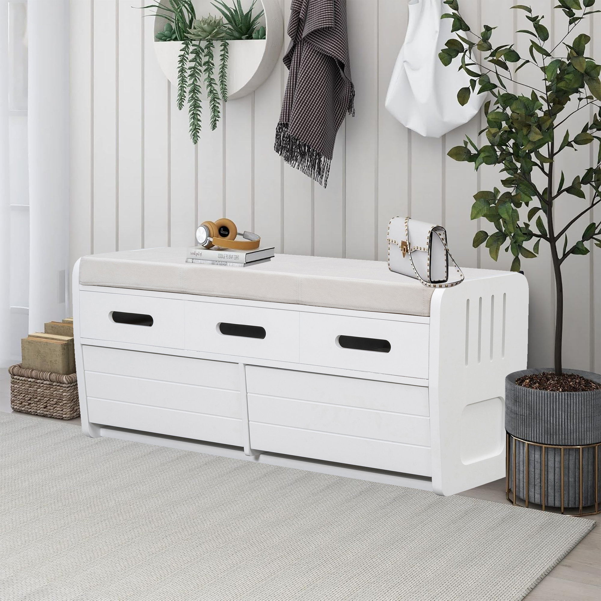 Latitude Run® 43.1 Inc Wide Entryway Storage Bench Hidden Storage Shoe ...