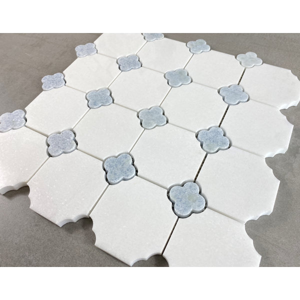 ES Stone Thassos White Marble Octagon and Blue Celeste Clover Mosaic ...