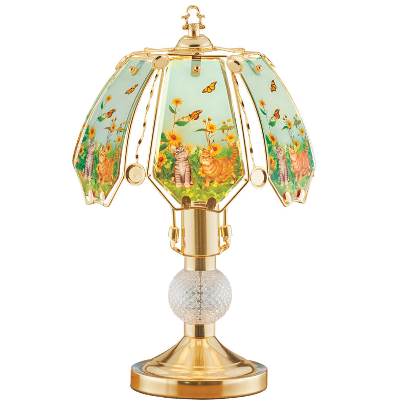 August Grove® Cat Floral Garden Gold-Tone Touch Lamp | Wayfair