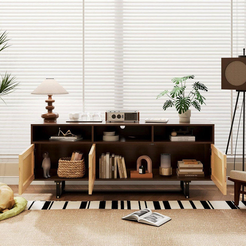 Bay Isle Home™ Retro Rattan Console Table 3-door Storage Sideboard, TV ...