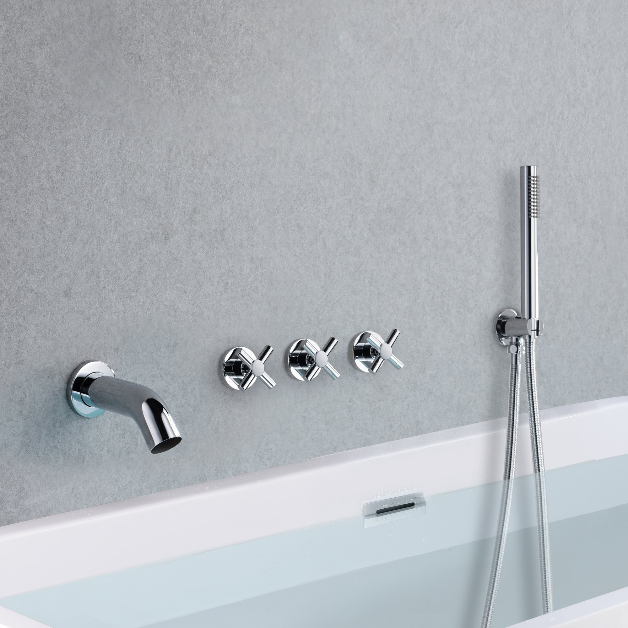 sumerain Triple Cross Handle Bathtub Faucet,Waterfall Bath Tub Faucet ...