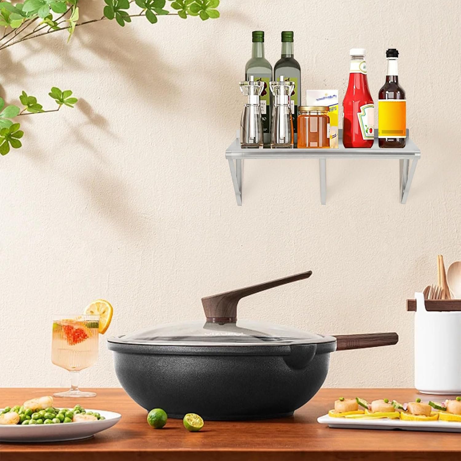 Ebern Designs Commercial Shelves, Stainless Steel, Metal Wall-Mounted ...