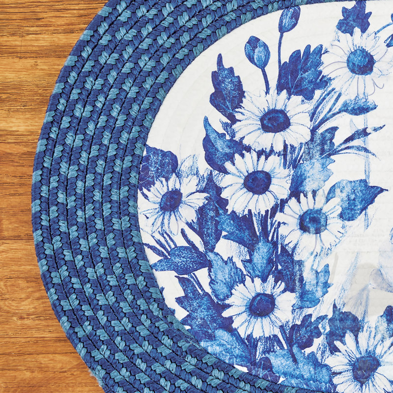 August Grove® French Country Blue Rooster Braided Accent Rug | Wayfair