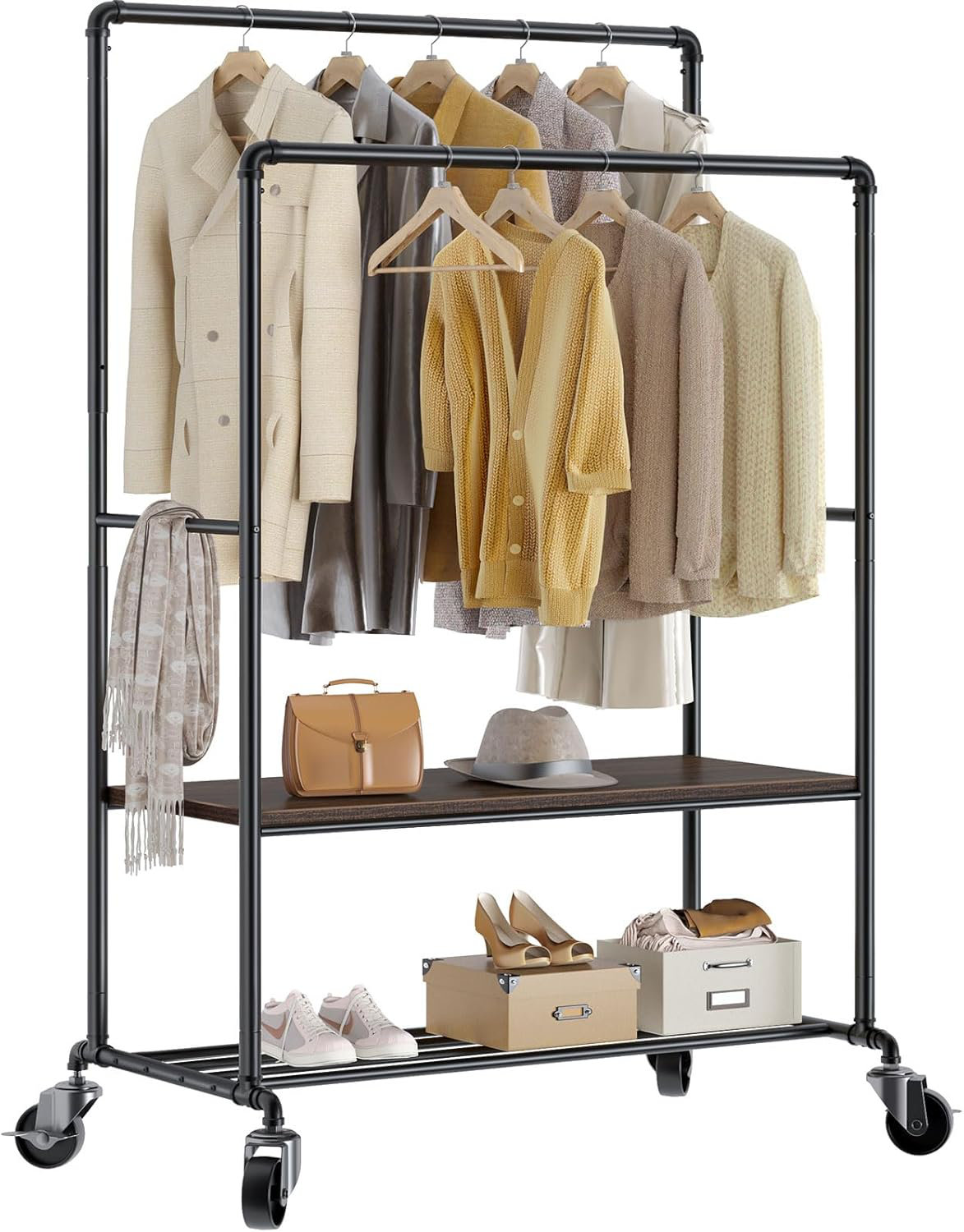 17 Stories Clothes Rack With Shelves, 39 Inch Garment Rack, 400Lb Load ...