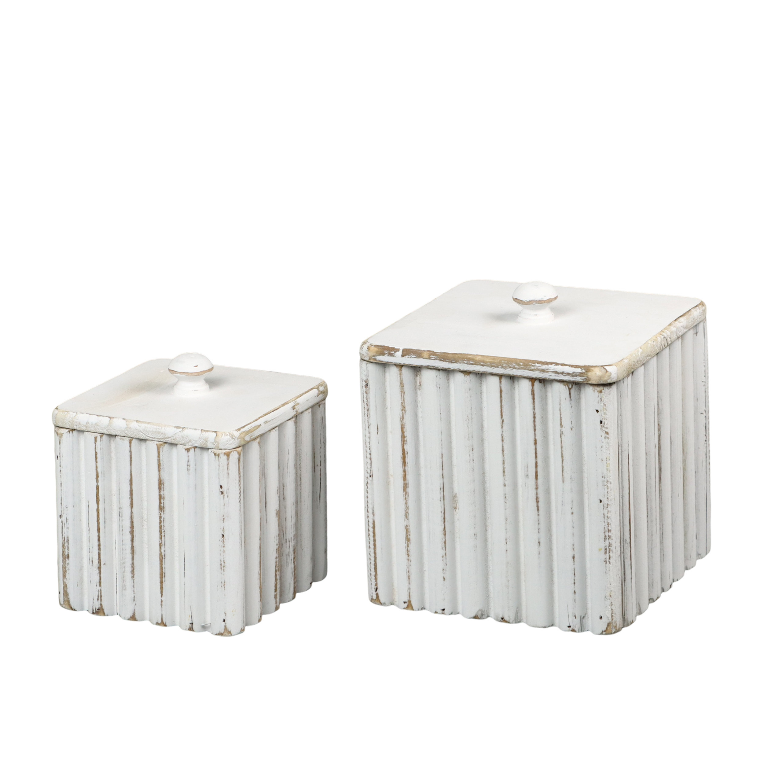 Gracie Oaks VIP Wood 7 in. White Wood Square Box Decor Set of 2 | Wayfair
