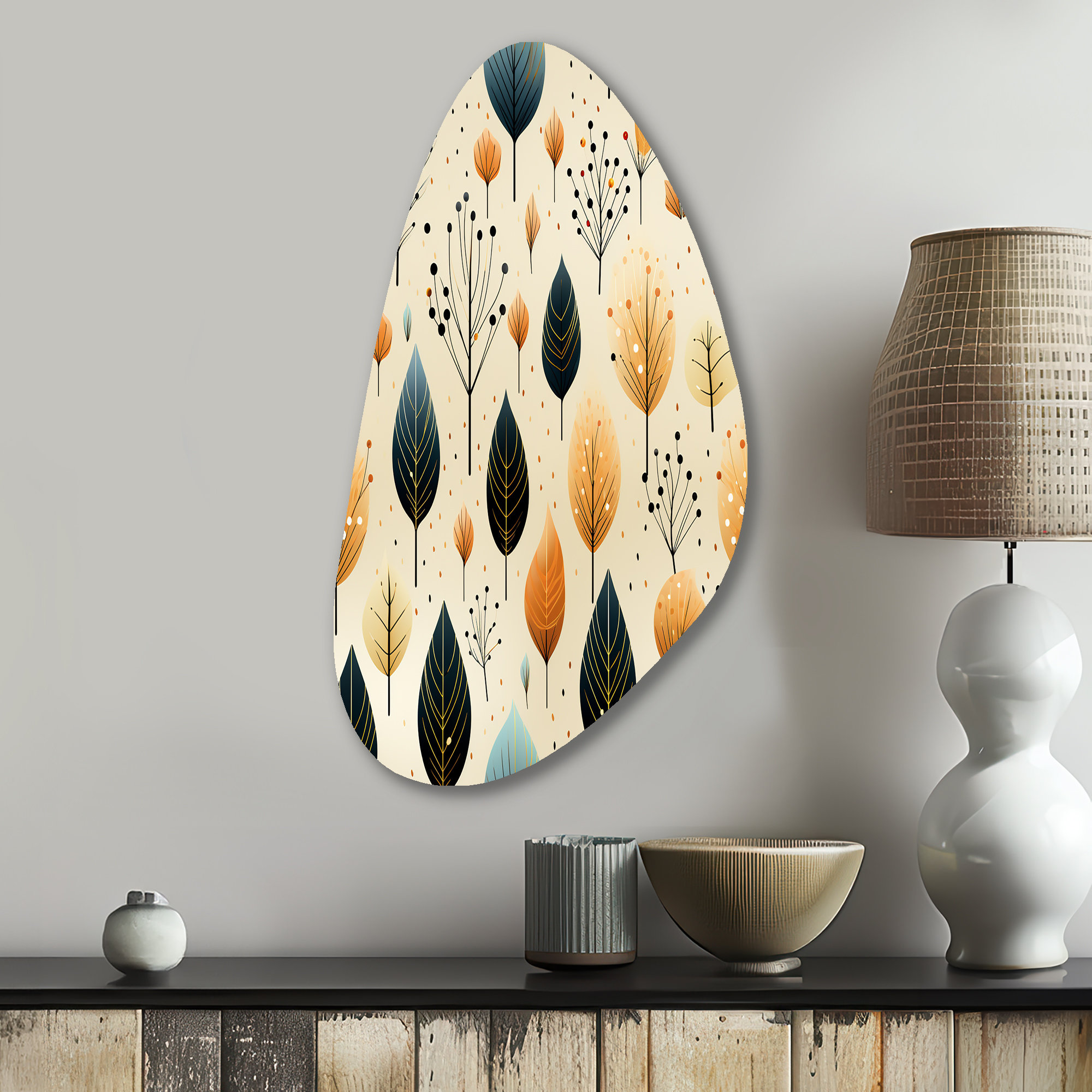 Design Art Modern Leaf Patterns II - Plants Fall Shape Asymmetric Metal ...