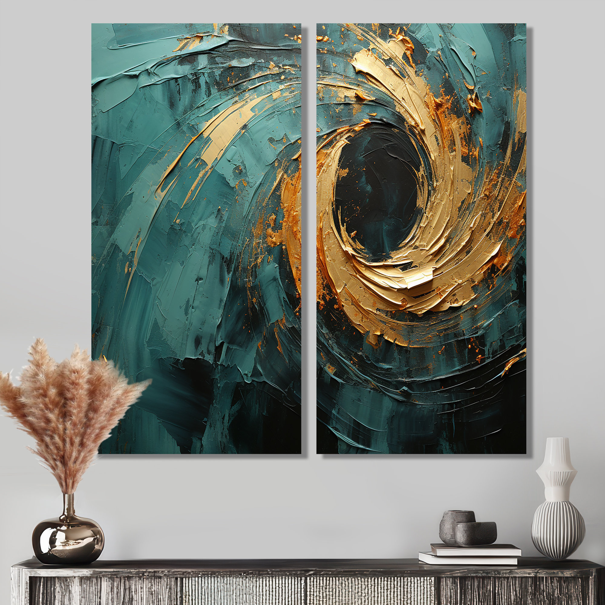 Mercer41 Golden Emerald Surge - Brown Modern Wall Decor 2-Panels | Wayfair