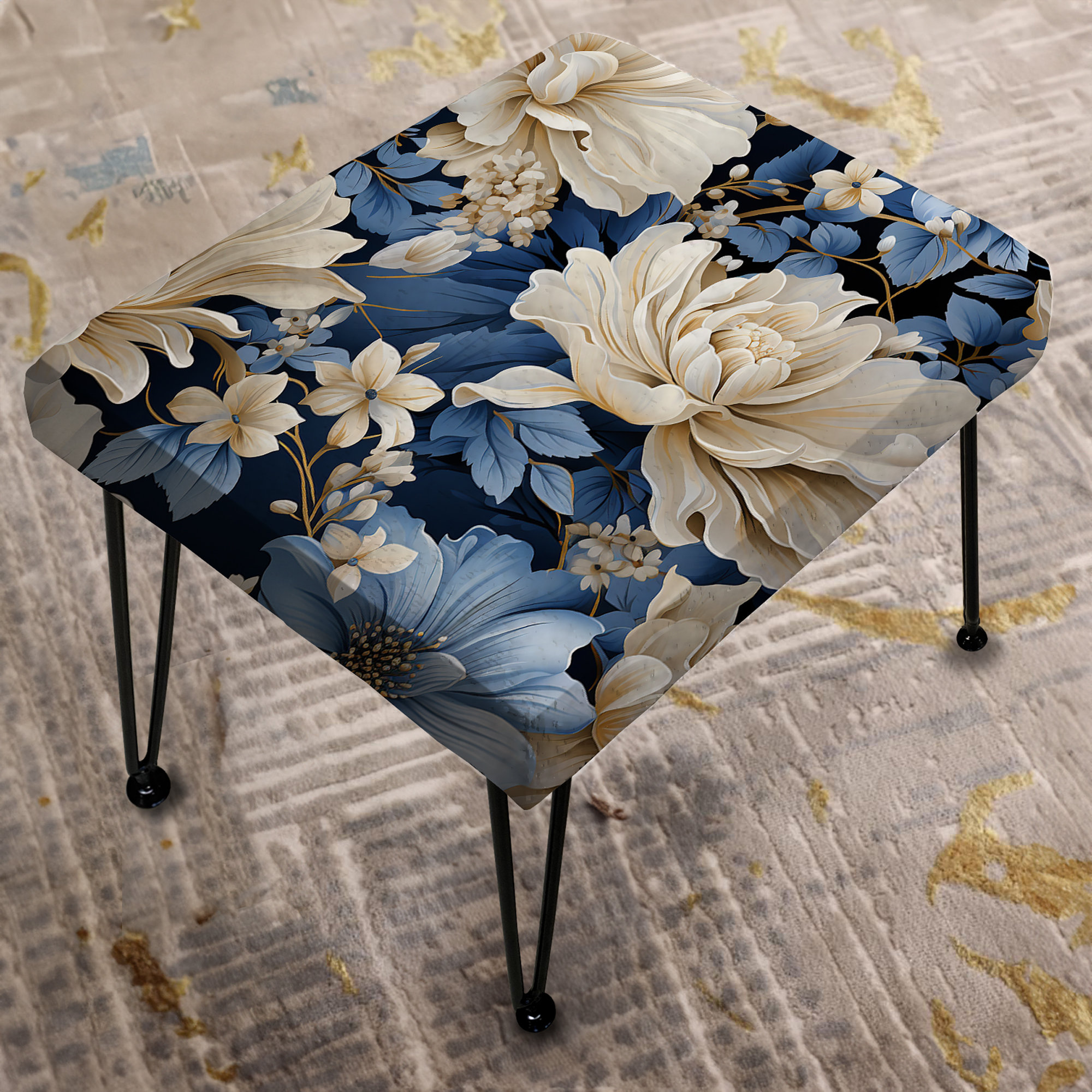 Design Art Blue Vintage Romance Floral Pattern IV - Floral Rectangle ...