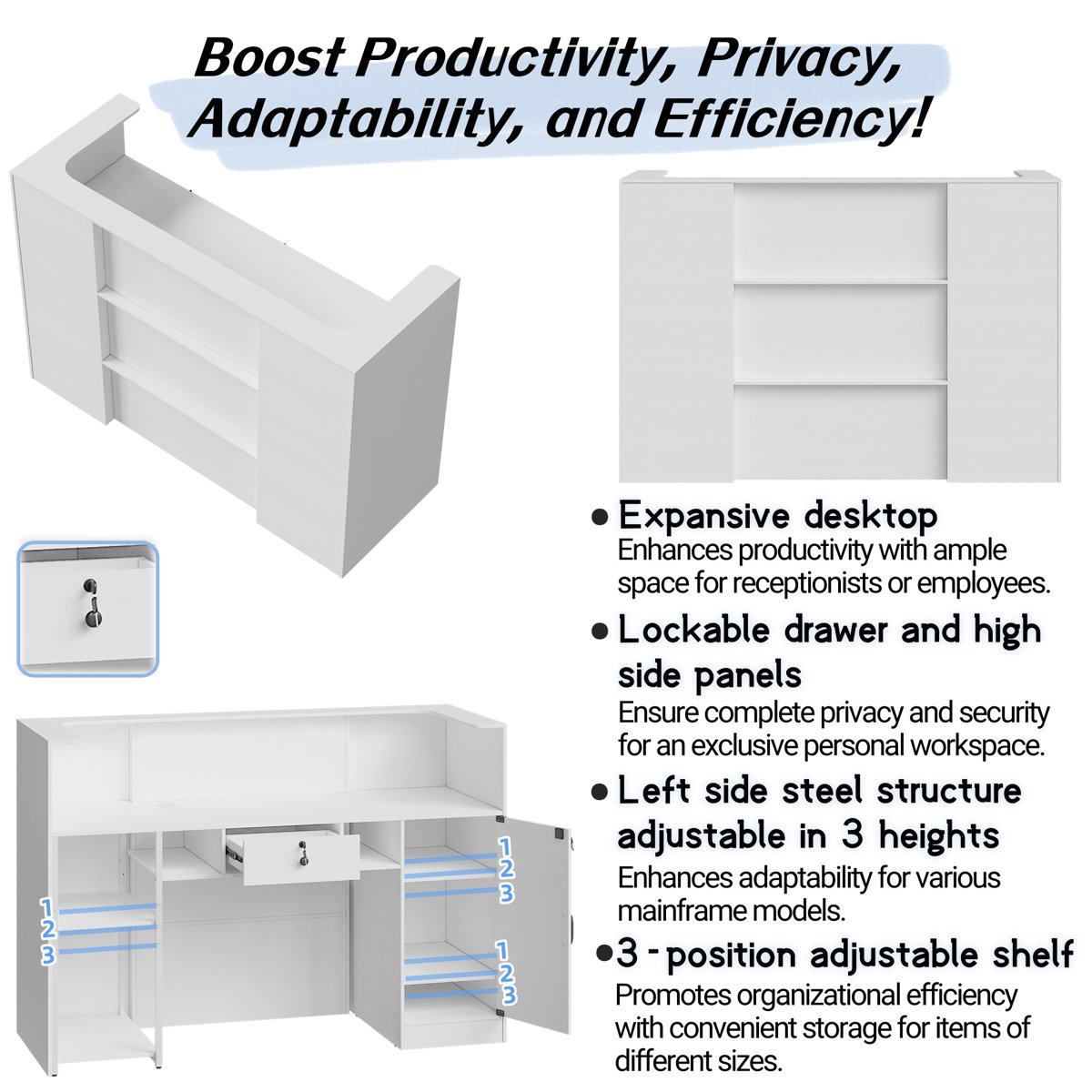 Wrought Studio Standing Reception Desk With Led Lights, 63" Front ...