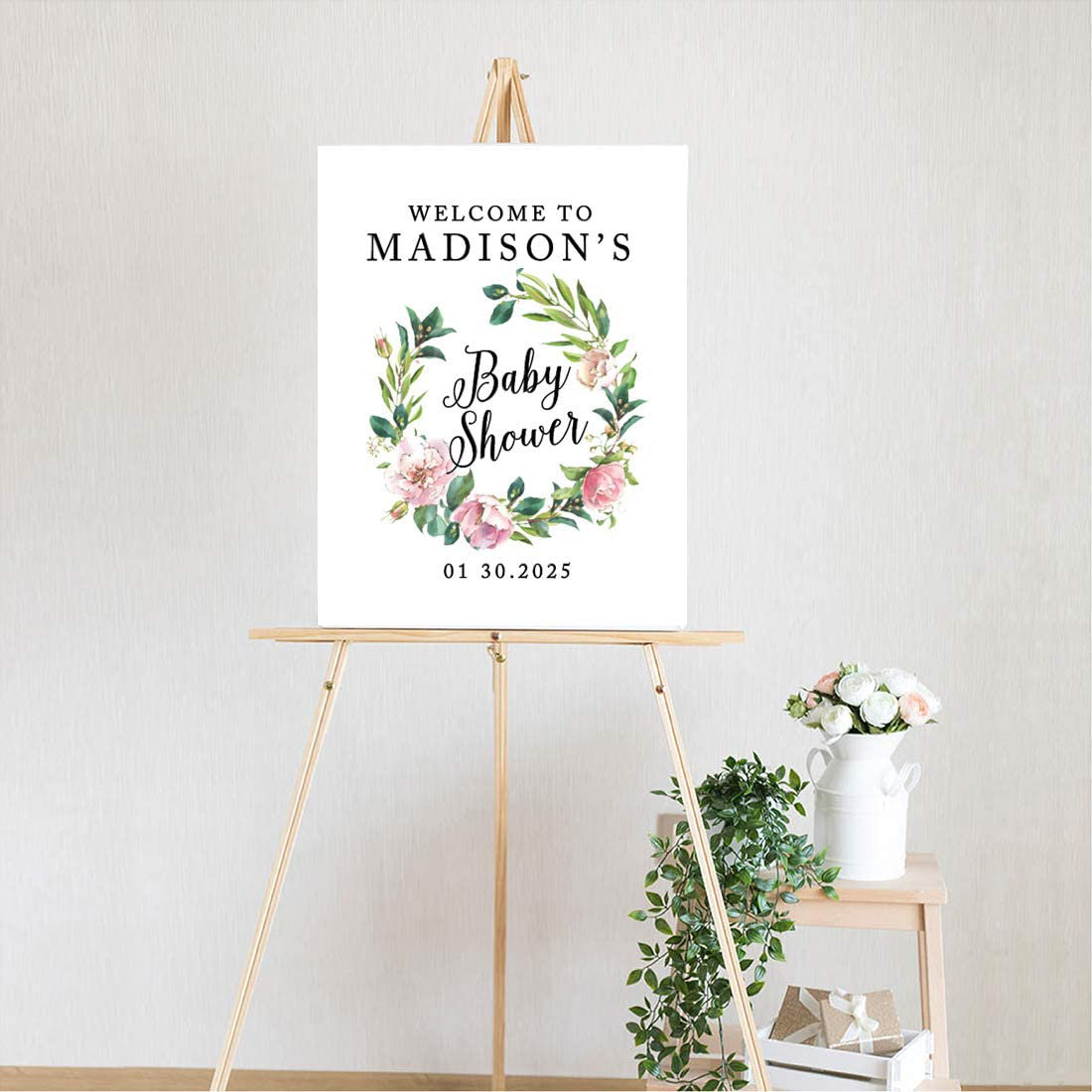 Zoomie Kids Custom Large Baby Shower Canvas Welcome Sign, Greenery ...