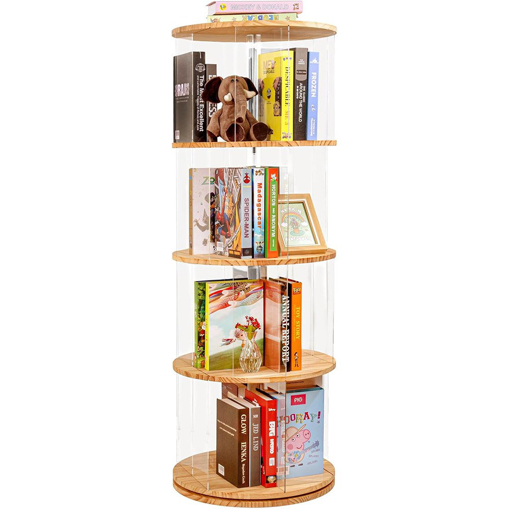 Ivy Bronx Rotating Bookshelf, 360 Degree Revolving Bookcase, 4-Tier ...