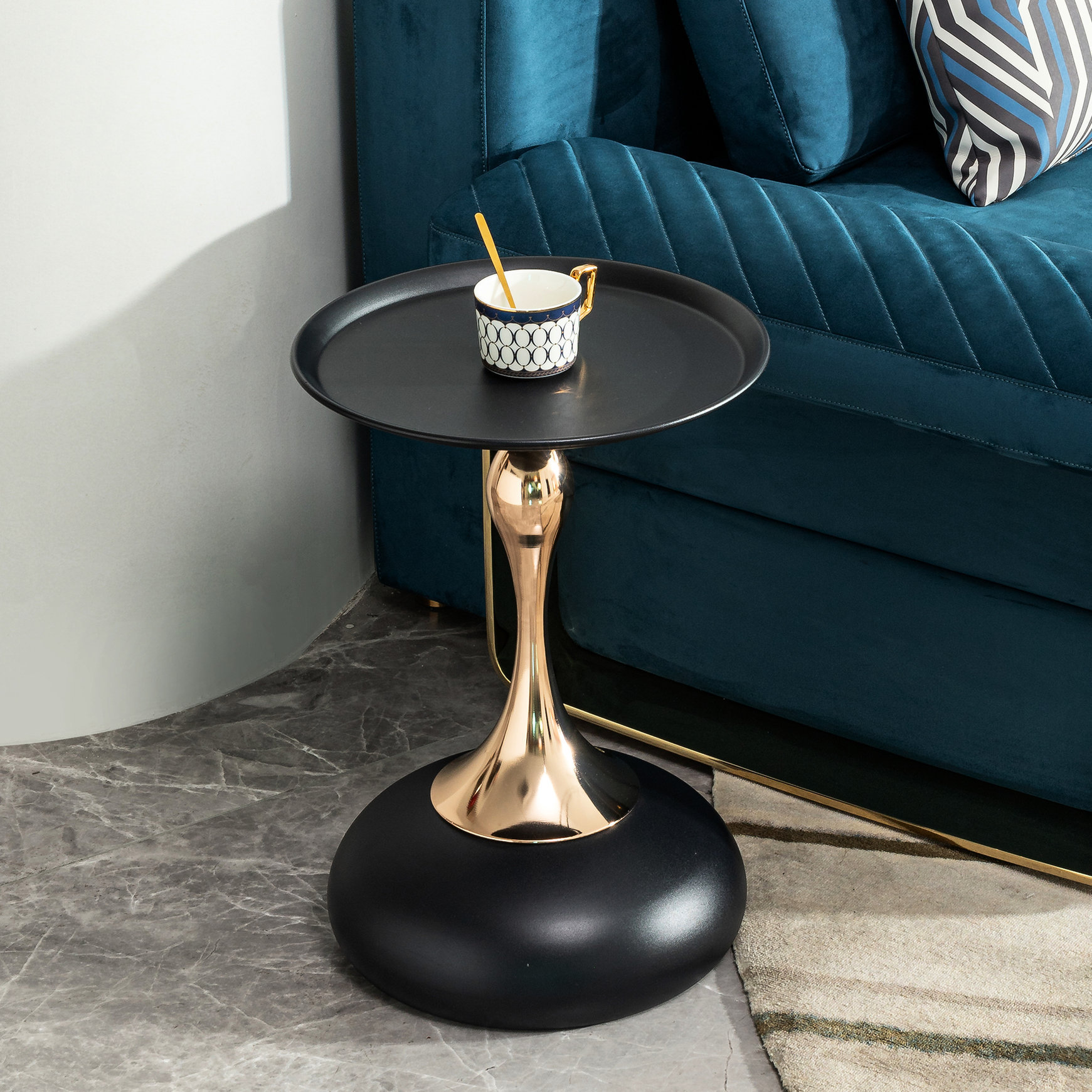 Mercer41 Small Space End Table Black - Living Room Round Coffee Table ...