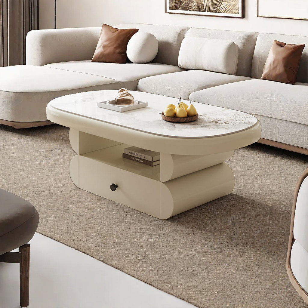 Aurora Craft Cream Lacquer Coffee Table - High Hardness, Eco-Fr ...
