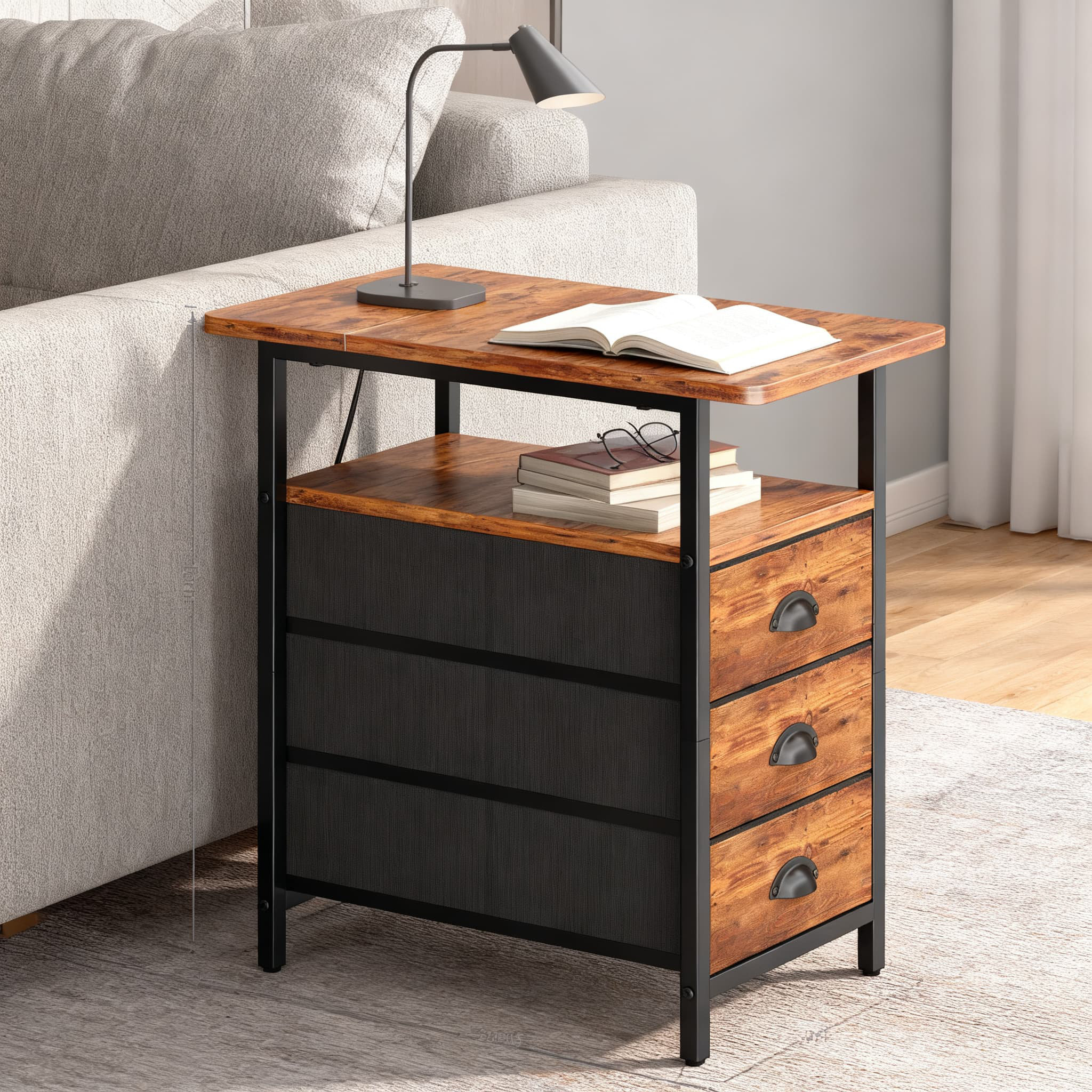 17 Stories Smart Charging End Table With 3 Drawers, Narrow Side Table ...