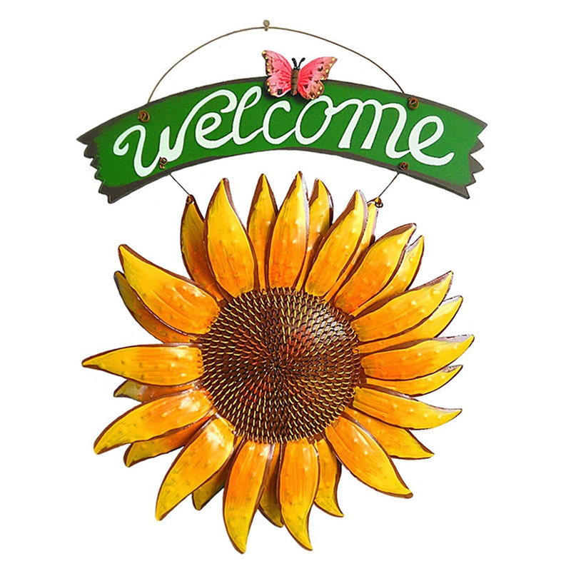Gracie Oaks Metal Hanging Sunflower Welcome Sign | Wayfair