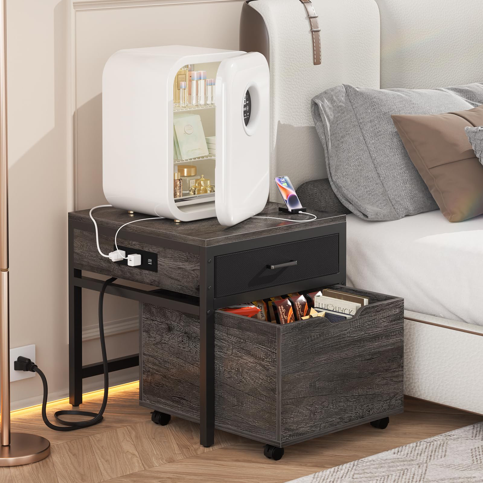 Bonirky Mini Fridge Stand With Drawer Storage And Sockets | Wayfair